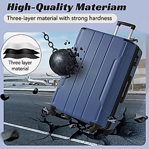 Merax Luggage Expandable Lightweight Spinner Suitcase with Corner Guards (Blue, 3-Piece Set (20/24/28)