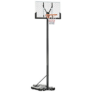 Soozier Portable Basketball Hoop, 5.2-10' Adjustable Height, Weight Base with Ball Holder, Basket Ball Stand on Wheels with 43" Backboard for Outdoor Junior Youth Adult Use, Black, White