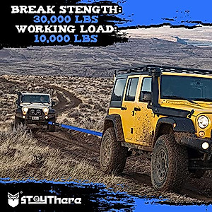 Stay There 3'' × 20ft Tow Recovery Strap, Heavy Duty with 30,000 lb Capacity-Emergency Towing Rope for Recovery Vechiles-Storage Bag (Blue)