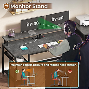 SEDETA 59" Office Desk with Drawers, Reversible Computer Desk with File Drawers & Storage, Gaming Desk with LED Lights & Power Outlet, Home Office Desks for Printer, Grey