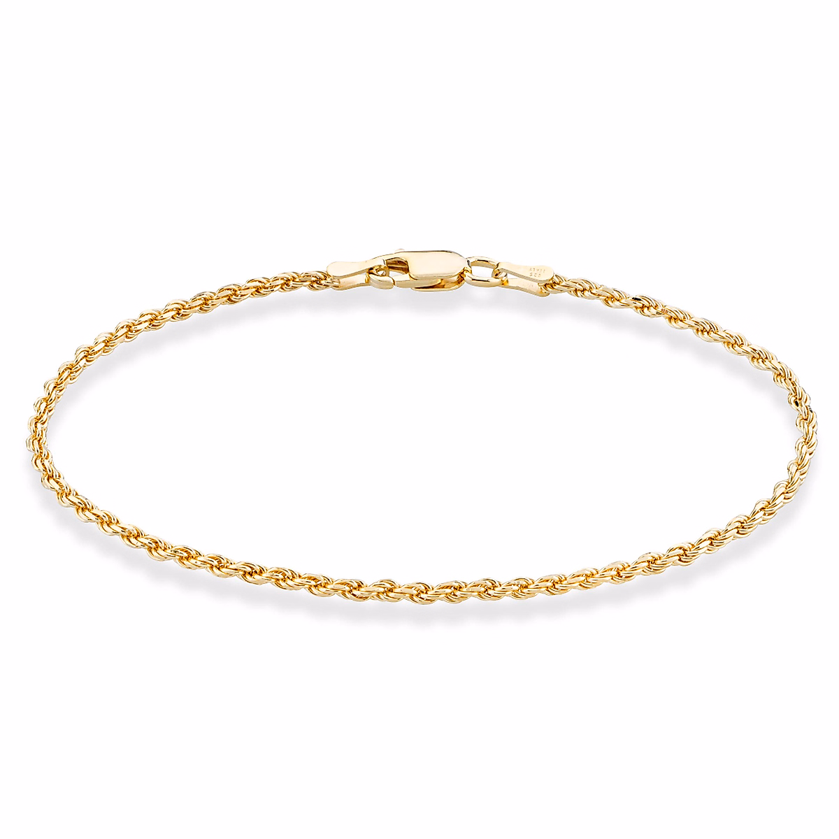 Miabella 18K Gold Over Sterling Silver Italian 2mm, 3mm Diamond-Cut Braided Rope Chain Anklet Ankle Bracelet for Women, 925 Made in Italy (width 2mm, Length 10 Inches)