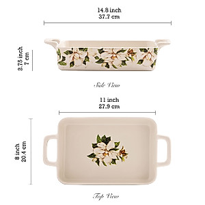 Bico Magnolia Floral Stoneware Baking Dish, Lasagna Pan, Large Rectangular Baking Pan, Casserole Dish, Microwave, Dishwasher and Oven Safe
