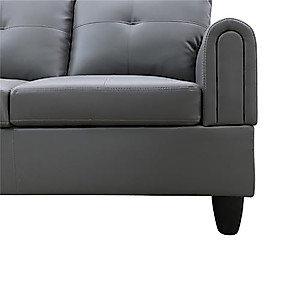 NOTOP 3-Piece Faux Leather L-Shaped Sectional Sofas, Button Tufted Upholstered Couch Set with Left Chaise Longue and Storage Ottoman, for Living Room, Home, Office, Dark Grey