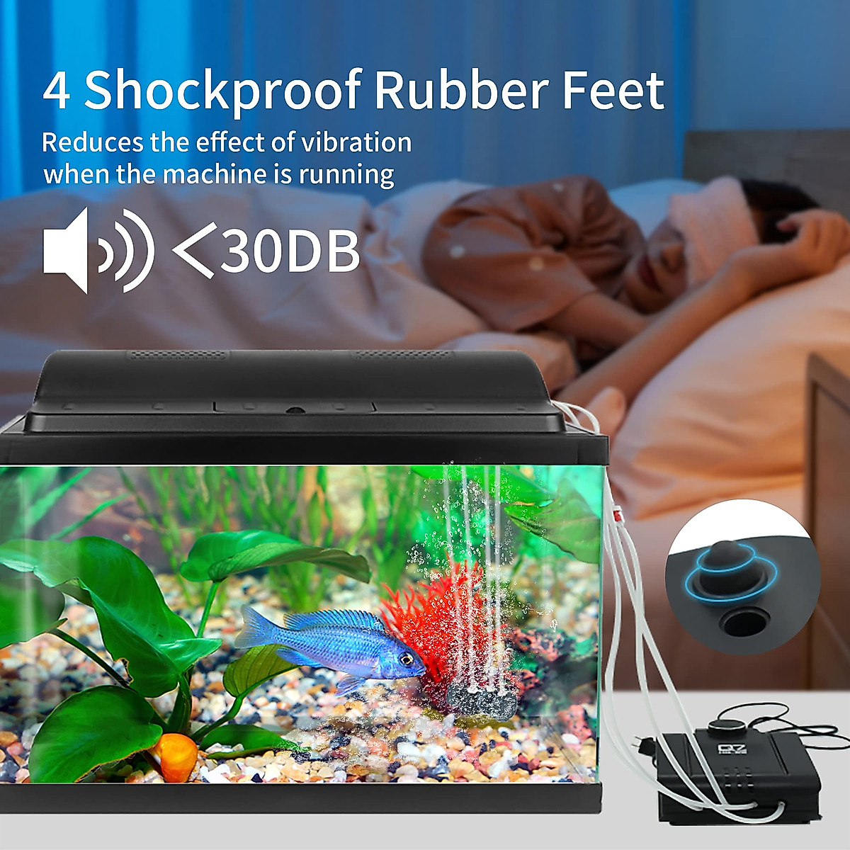 LAWNFUL Aquarium Air Pump with 4 Outlets (1.6L/min, Up to 400 Gallon), Quiet Fish Tank Air Pump with Adjustable Air Valve for Aquarium, Hydroponics, Fish Tank, Pond