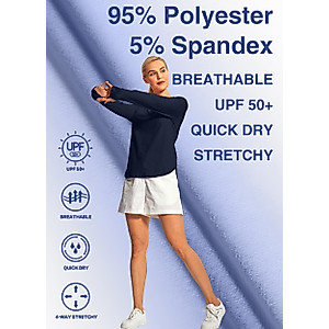 Hiverlay Long Sleeve Workout Shirts for Women V Neck UPF 50+ Athletic Shirts with Thumbhole Running Loose Active T-Shirts Navy Blue m