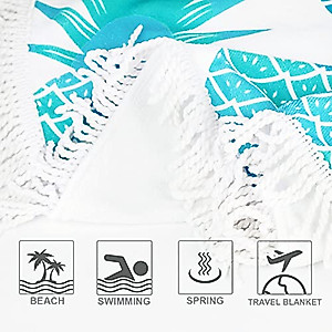Filly Wink Pineapple Beach Towel Oversized 59x59 Microfiber Quick Dry Light Travel Towel Round Beach Towel Yoga Picnic Mat Room Decor Table Cloth Pool Camping Towel for Adults Beach Gifts - Teal