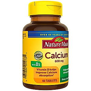 Nature Made Calcium 600 mg with Vitamin D3 for Immune Support, Tablets, 60 Count, helps support Bone Strength (Pack of 3)