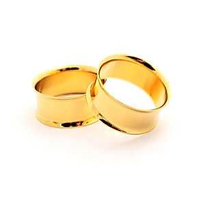 Mystic Metals Body Jewelry Gold Steel Double Flare Tunnels - 7/16 Inch - 11mm - Sold As a Pair