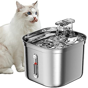 Homtyler Stainless Steel Multiple Pets Water Fountain for Cats Inside, 3 Replacement Filters&Ultra-Quiet Pump, 2.2L/73oz Automatic Dog Dispenser Water Bowl