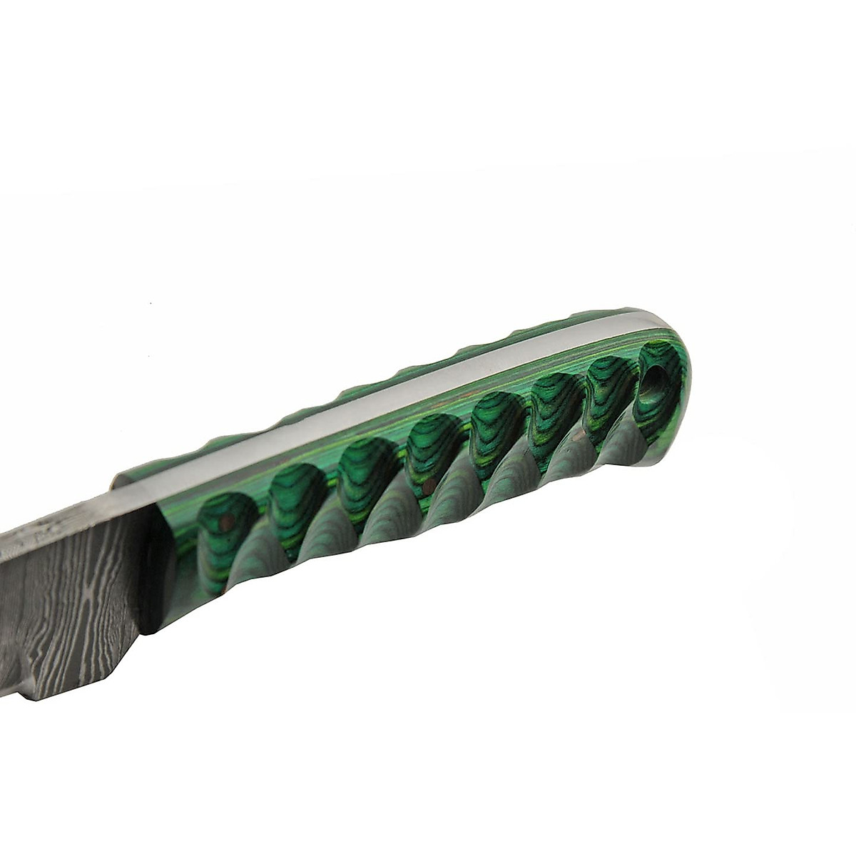Green Exotic Damascus Steel | Wood Handle 8 inch Hunting Knife