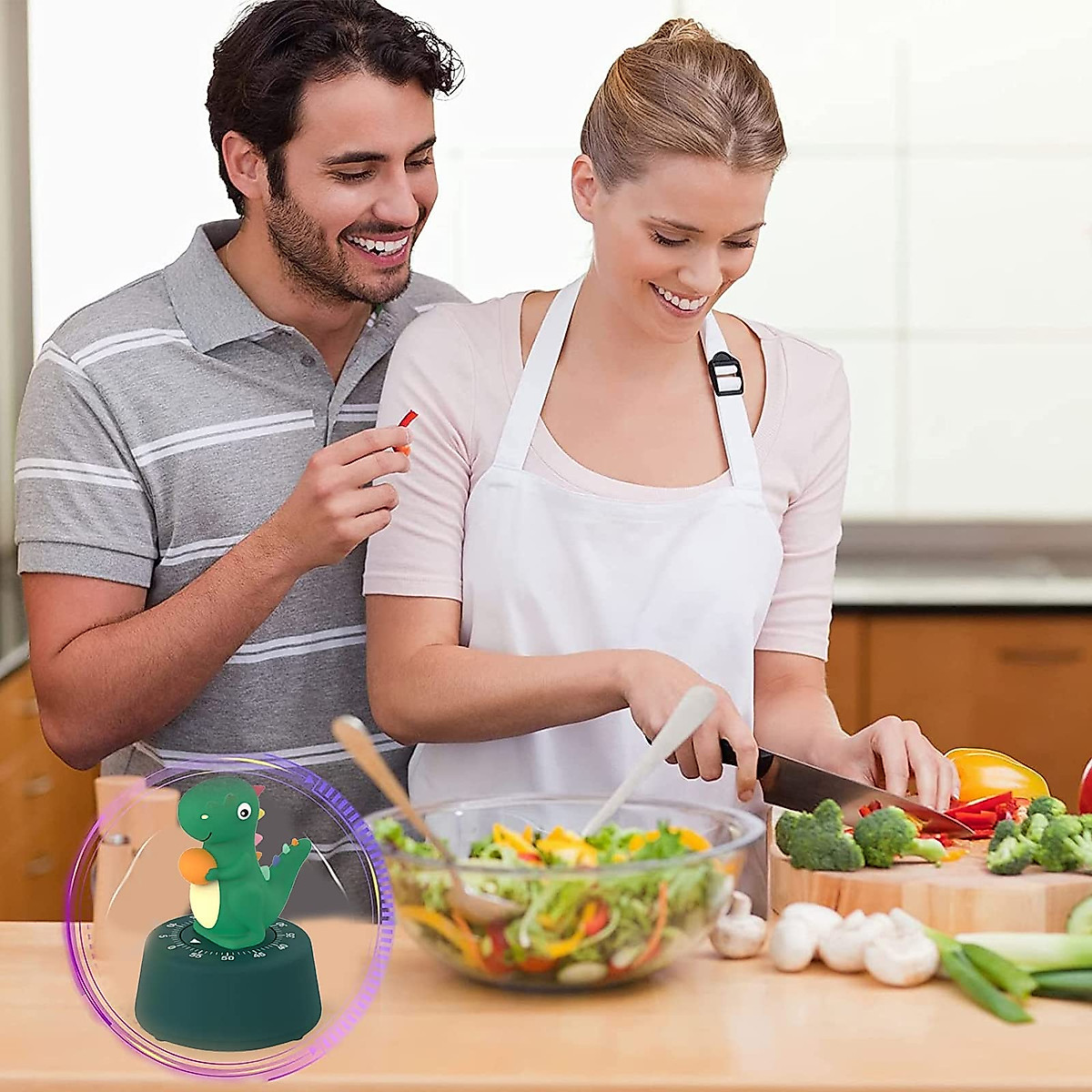 Cute Kitchen Timer Cartoon Dinosaur Timer Mechanical Counters Timer Animal Digital Countdown Timer for Housewife Office Worker Student (Dark Green)