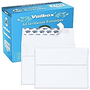 ValBox 100 Qty A6 Envelopes Self Seal 6.5 x 4.75" White Kraft Paper Invitation Envelopes for 4x6 Cards, Photos, Invitations, Weddings, Baby Shower, Birthday, Announcements, RSVP (A6)