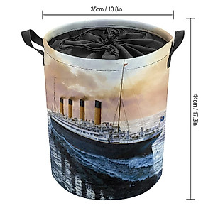 Retro Titanic Famous Old Historic Laundry Basket for Home Travel with Lid Foldable Drawstring Laundry Hamper for Home Travel