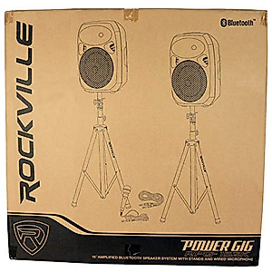 Rockville RPG152K Dual 15" Powered Speakers, Bluetooth+Mic+ Stands+Cables