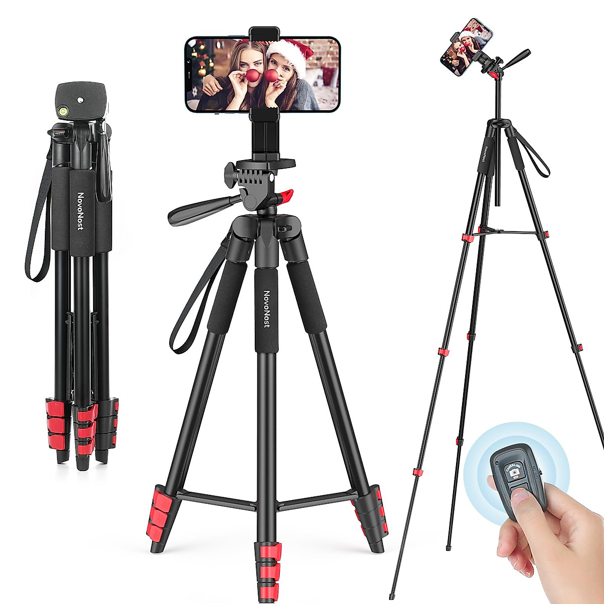 65” Phone Tripod, Tripod for iPhone, Cellphone Tripod with Remote Shutter & Phone Holder for Live Streaming & Video Recording, Compatible with iOS/Android/Camera (Included Carry Bag)