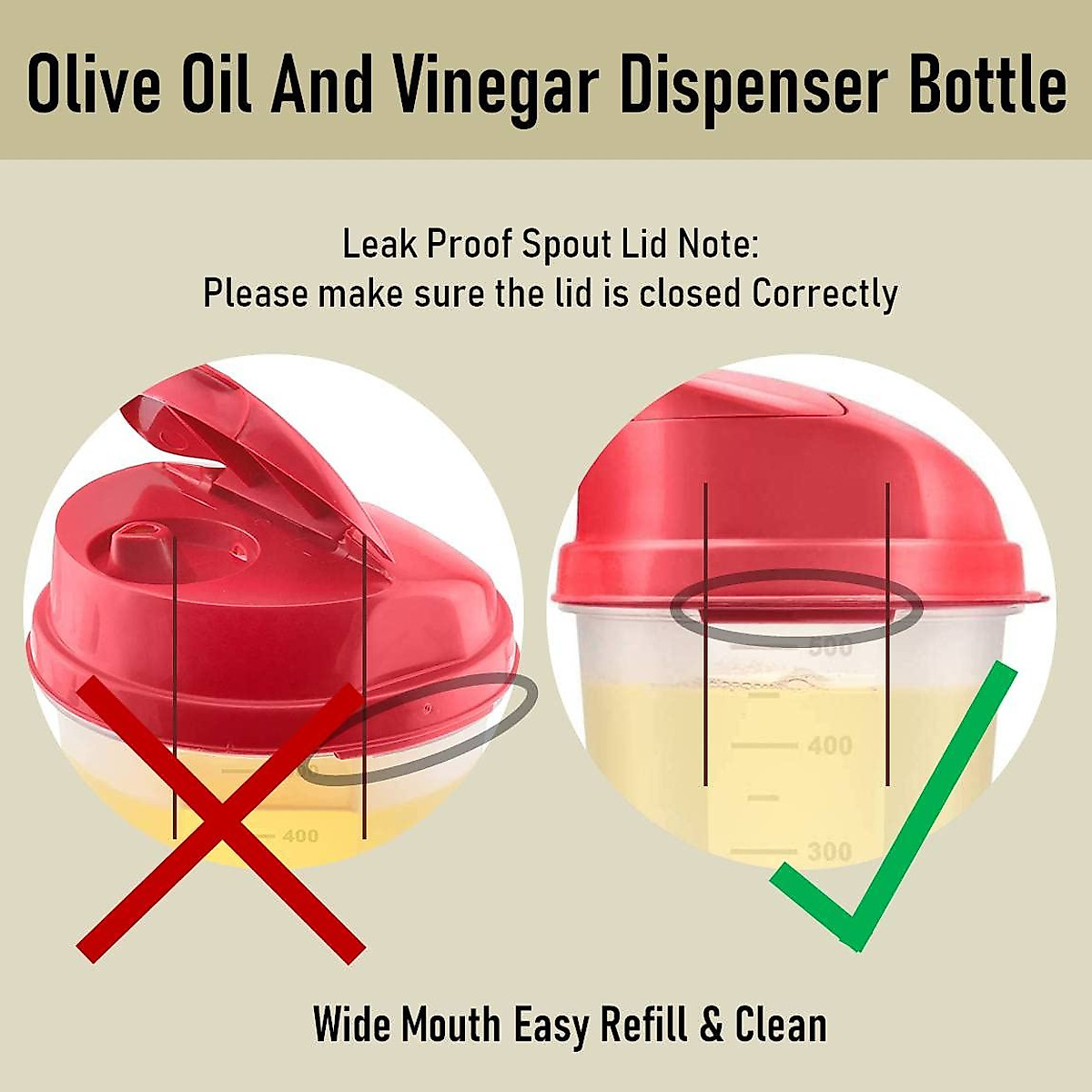 Plastic Olive Oil And Vinegar Dispenser Bottle For Kitchen Cooking With Spout Lid To Pour, Plastic Oil Cruet Container, Thigh Wide Mouth Easy Refill & Clean - BPA Free (25 OZ)