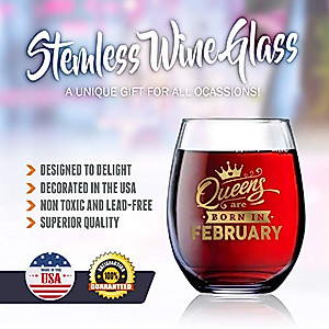 Bad Bananas February Birthday Gifts for Women - Queens Are Born In February 21oz Stemless Wine Glass - Pisces or Aquarius Zodiac Gifts For Her Happy Birthday Gifts for Moms, Best Friends, Sisters