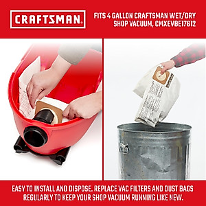 CRAFTSMAN CMXZVBE43270 Genuine Fine Dust Wet Dry Vac Dust Collection Bags for CRAFTSMAN CMXEVBE17612 4 Gallon Shop Vacuum, Collects Dry Fine Debris, Reduces Cleanup Time, 2-Pack