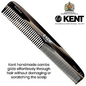 Kent 9T Graphite Fine Tooth and Wide Tooth Comb Detangler Hair Combs - Large Handmade and Saw-Cut Dressing Comb - Wet Hair Comb for Women and Durable Grooming Comb for Men Made in England
