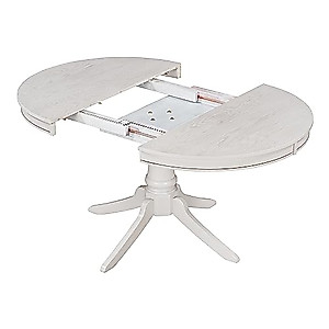 WOZNLA 5-Piece Vintage Round Wood Extendable Dining Table Set with Four Cushioned Chairs - Charming Antique White Dining Ensemble for 4