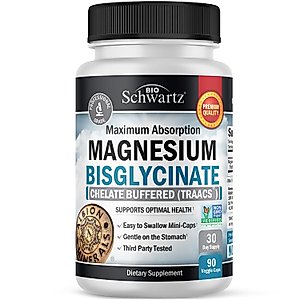 Magnesium Bisglycinate 100% Chelate No-Laxative Effect - Maximum Absorption & Bioavailability, Fully Reacted & Buffered - Healthy Energy Muscle Bone & Joint Support - Non-GMO Project Verified - 90 ct