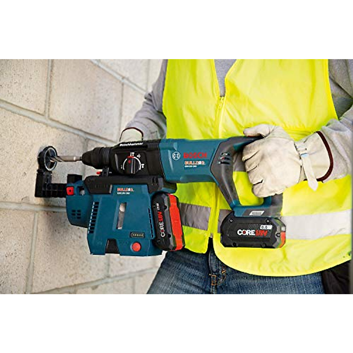 BOSCH GBH18V-26DK26GDE 18V EC Brushless SDS-plus Bulldog 1 In. Rotary Hammer Kit with Mobile Dust Extractor and (2) CORE18V Batteries