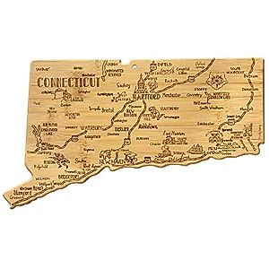 Totally Bamboo Destination Connecticut State Shaped Serving and Cutting Board, Includes Hang Tie for Wall Display