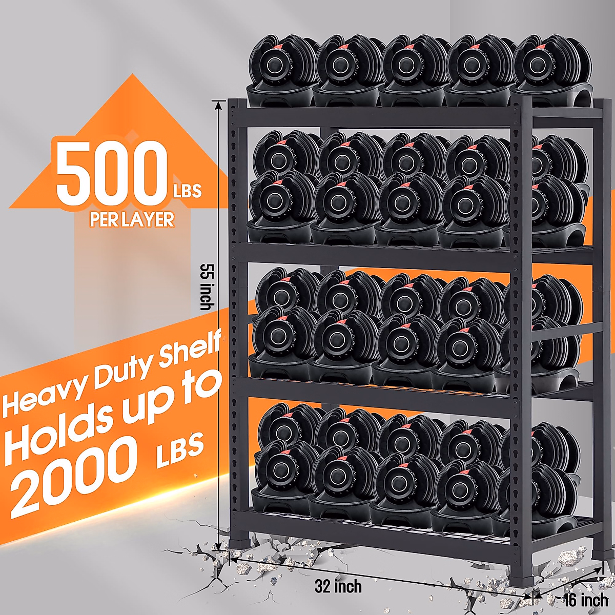 WAREYEASY Garage Storage Shelves 2500LBS Heavy Duty Garage Shelving, Adjustable Metal Shelving Unit, Storage Shelves for Garage, Basement, Kitchen, 39.8" W x 17.7" D x 72" H, 5-Tier