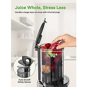 Juicer Machines Vegetable and Fruit, FOHERE Cold Press Juicer Extractor Fit Whole Fruits & Vegetables with 4.72" Wide Mouth Easy to Clean, Slow Masticating Juicer with Quiet Motor, Reverse Function