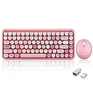 Perixx PERIDUO-713 Wireless Mini Keyboard and Mouse Combo, Retro Round Key Caps, Pastel Pink, US English Layout