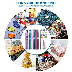 Vodiye 37 PCS Crochet Hooks Set, High Quality Coloured Aluminum Ergonomic Handle Crochet, Hook Needles for Arthritic Hands, with Stitch Markers and Large-Eye Blunt Needles
