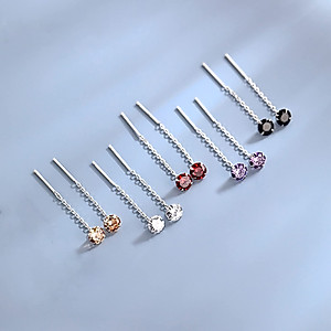 Threader Earrings 925 Silver CZ Drop Pull Through Chain Ear Line Cubic Zirconia Dangle Earrings For Women White