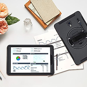 Bkinew Tablet Case for Samsung Galaxy Tab A 10.5-inch 2018 SM-T590/SM-T595/SM-T597 with Screen Protector 360 Rotating Kickstand and Hand/Shoulder Strap Rugged Protective Cover, Black