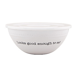 Mud Pie Melamine Bowl with Lid Set, White, 4.25" x 8.25" dia