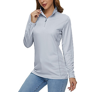 MAGCOMSEN Womens Uv Protection Shirts Running Shirts Women Gym Athletic Shirts Long Sleeve Tunics for Women Rashguard Shirt Light Grey