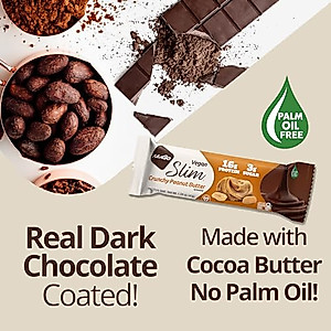 Nugo Slim Dark Chocolate Crunchy Peanut Butter, 16g Vegan Protein, 3g Sugar, 7g Fiber, 180 Calories, Low Net Carbs, Gluten Free, 24 Count