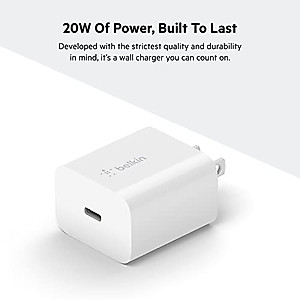 Belkin 20 Watt USB C Wall Charger - USB Type C Charger Fast Charging for Apple iPhone 14, 14 Pro, 14 Pro Max, 13, 13 Pro, 13 Pro Max, Galaxy S21 Ultra, iPad, AirPods & More - USBC Charger (1-Pack)