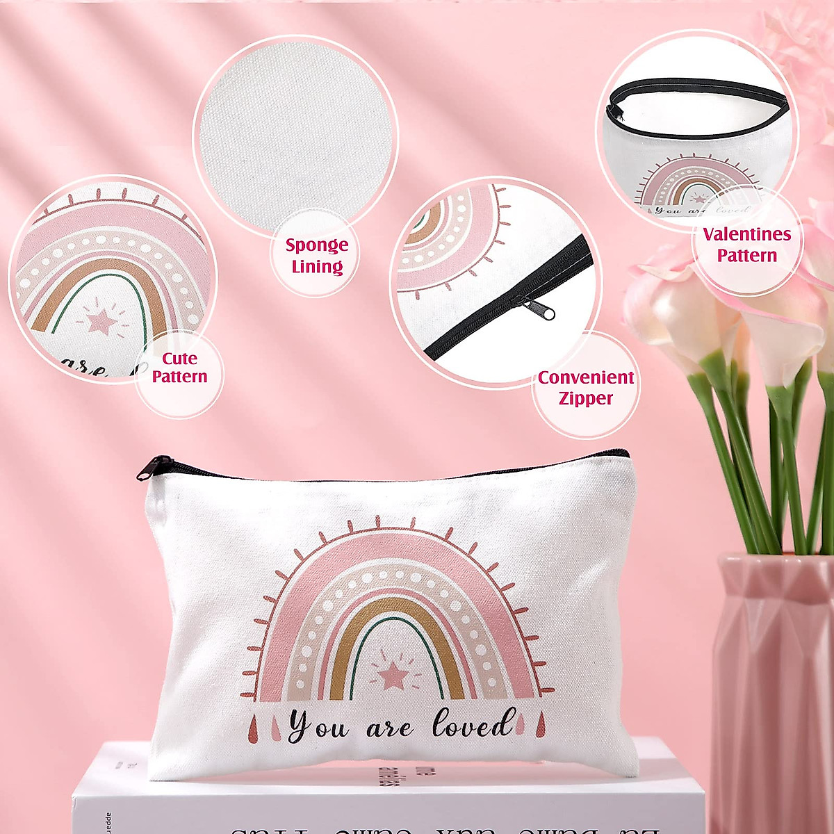 24 Pcs Rainbow Cosmetic Bags Motivational Quotes Makeup Bag Inspirational Makeup Pouch with Zipper Inspirational Gifts for Women Coin Purse for Teacher Graduation Birthday Party (Motivational)