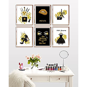 Paris Decor For Bedroom Vanity Decor Poster Black Girl Wall Art Fashion Wall Art Black Gold Set Of 6 Pink Bedroom Wall Decor For Women Teen Girls Room DéCor Preppy Wall Decor (8" X10" Unframed)
