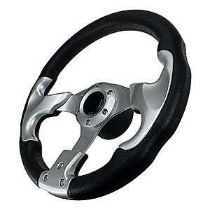 Pactrade Marine Boat Pontoon Non-Magnetic Steering Wheel Aluminum Frame Polyurethane (PU) Sleeves 3 Spokes 12-1/2" Diameter Aluminum Hub with 3/4" Tapered Bore (Silver, Silver Spokes)