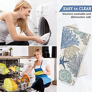 AnyDesign Ocean Swedish Kitchen Dishcloths Under The Sea Kitchen Dish Towel Reusable Seashell Starfish Coral Absorbent Cotton Dish Cloth for Summer Beach Party Cleaning Housewarming, 7 x 8, 4Pcs