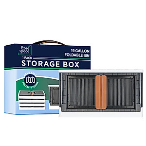 Ezee Space Stackable Storage Bins with Wheels - (1-Pack) - Stackable Storage Drawers - (19-Gal) - Collapsible storage bins with lids - Multifunctional Foldable storage boxes with doors