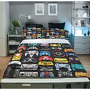 Sunnycitron Gaming Comforter Boys Bedding Sets Queen Comforter Sets Gamer Bedding Sets for Boys Gamer Bed Set Teen Boy Gamer Room Decor Gaming Comforter Set,1 Comforter 2 Pillowcases