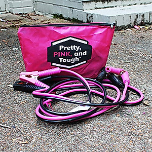 Pretty Pink and Tough Deluxe Jumper Cable Set - Pink Jumper Cables for Teen Girls and Women - 12-ft, Pink and Black Carry Pouch, Instruction Card,