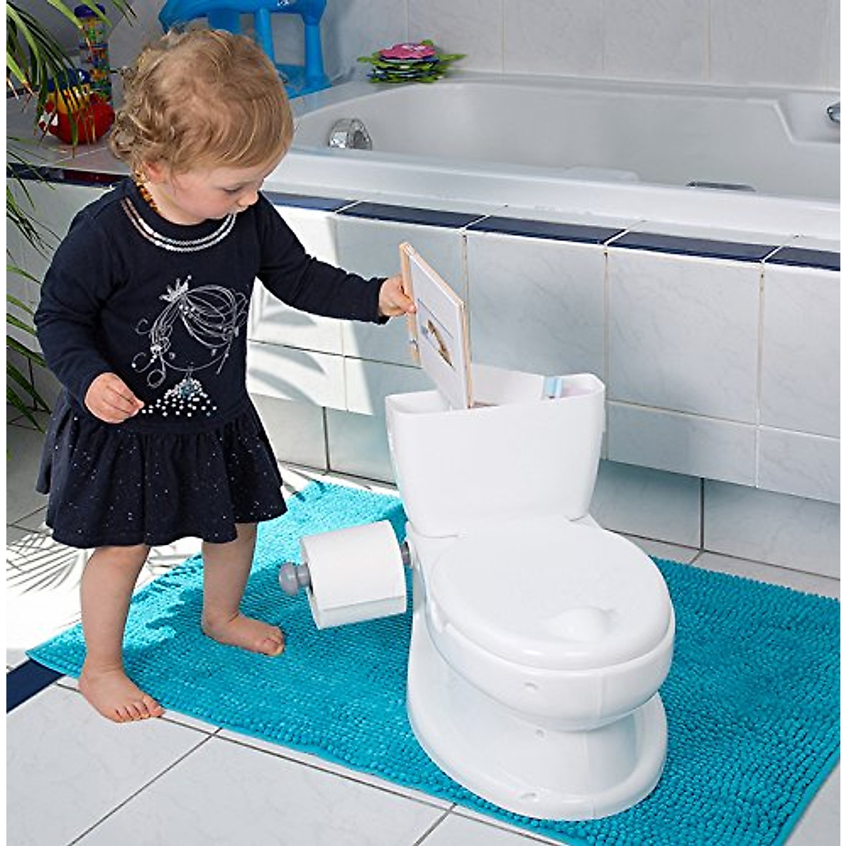 Potty Training Toilet Seat | Toddler Potty Training with Comfy Seat Cover, Tank Storage & Paper Roll Holder | Easy to Empty and Clean | Soft & Comfortable Potty Trainer for Boys & Girls (White)