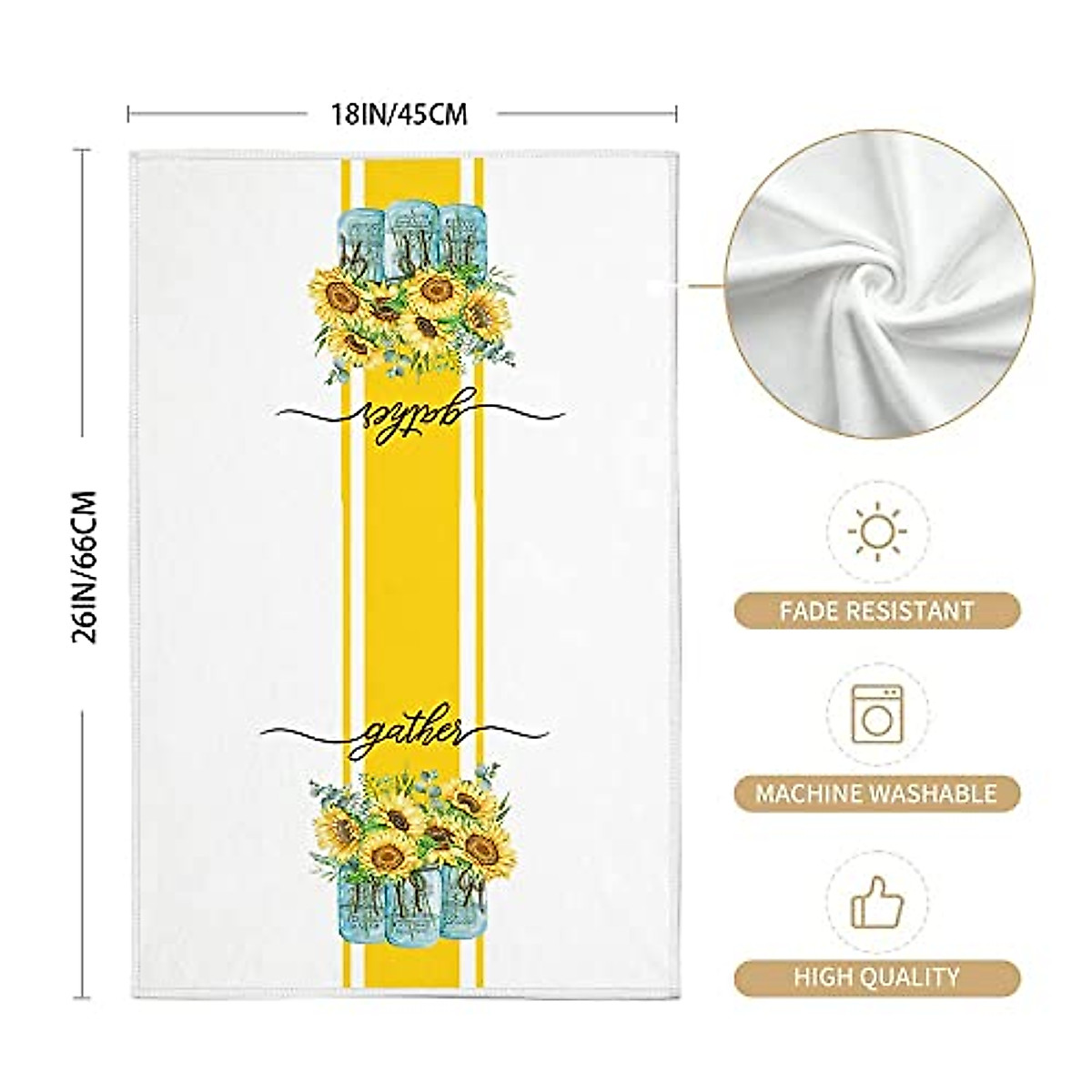 GEEORY Kitchen Towels for Summer Decor Sunflowers Mason Jar Dish Towels 18x26 Inch Ultra Absorbent Bar Drying Cloth Hand Towel for Kitchen Bathroom Party Home Decorations Set of 2