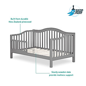 Dream On Me Austin Toddler Day Bed in Steel Grey, Greenguard Gold Certified, JPMA Certified, Non-Toxic Finishes, Low to Floor Design, Side Safety Guard Rail