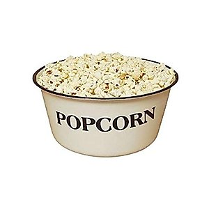 Large Popcorn Bowl - Round White Dish with Black Touches and Rim for Snack - Popcorn Bucket, Dishwasher Safe