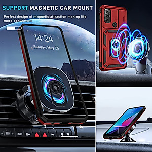 Janmitta Compatible with Moto G Play 2023,G Power 2022/G Pure Case Built in Slide Camera Lens Cover+Screen Protector+Ring Holder,Heavy Duty Shockproof Full Body Phone Cover,Red