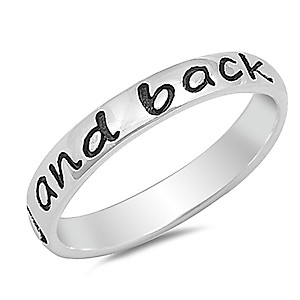 I Love You to the Moon and Back Ring Heart .925 Sterling Silver Band Size 10